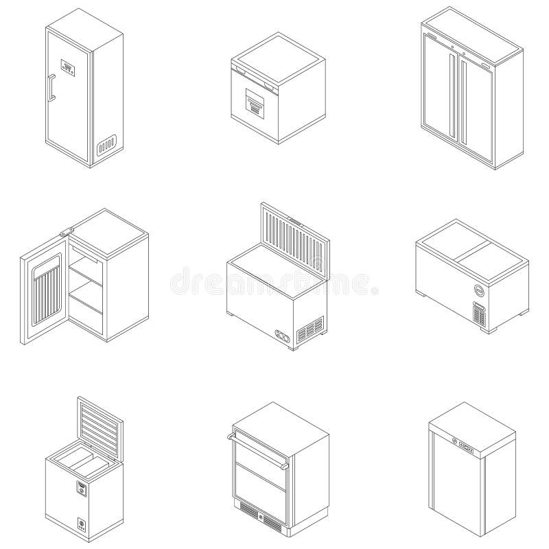 Freezer Icon Set Vector Outline Stock Illustration - Illustration of ...