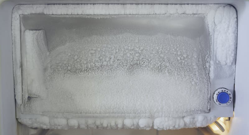 Freezer of a Refrigerator. Ice Buildup Inside of a Freezer Walls Stock ...