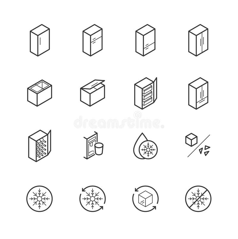 Freezer and Refrigerator Icons in Thin Line Style Stock Vector ...