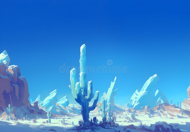 A Freezing Desert Full of Frozen Cacti. Stock Illustration ...