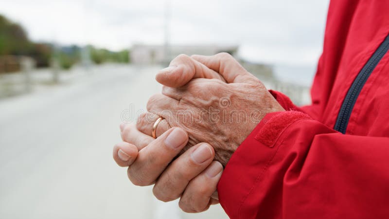 Freezing Hands of an Old Man Stock Photo - Image of outdoor ...