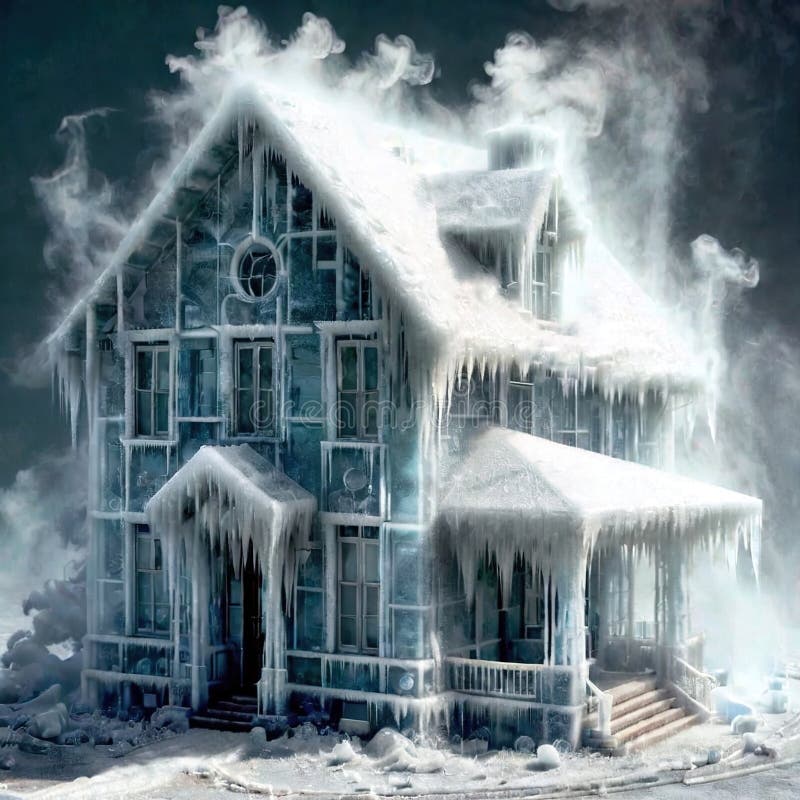 Freezing House, Home Building, Cold Frozen and Covered with Ice Stock ...