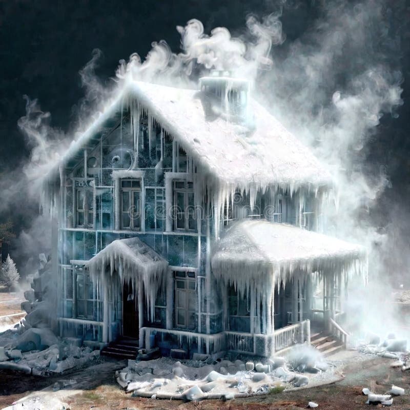 Freezing House, Home Building, Cold Frozen and Covered with Ice Stock ...