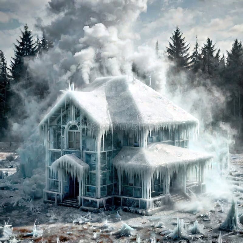 Freezing House, Home Building, Cold Frozen and Covered with Ice Stock ...