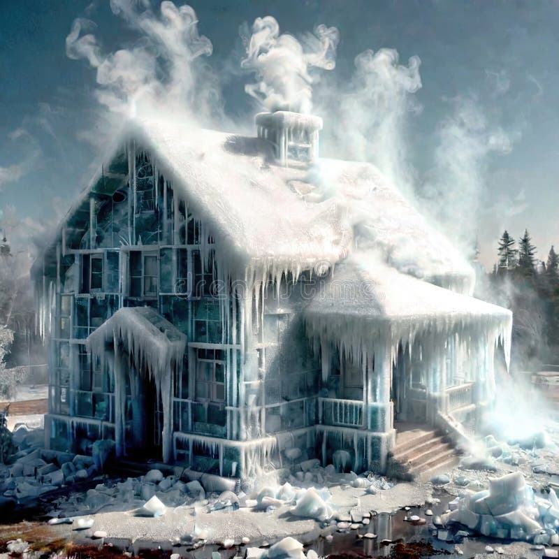 Freezing House, Home Building, Cold Frozen and Covered with Ice Stock ...