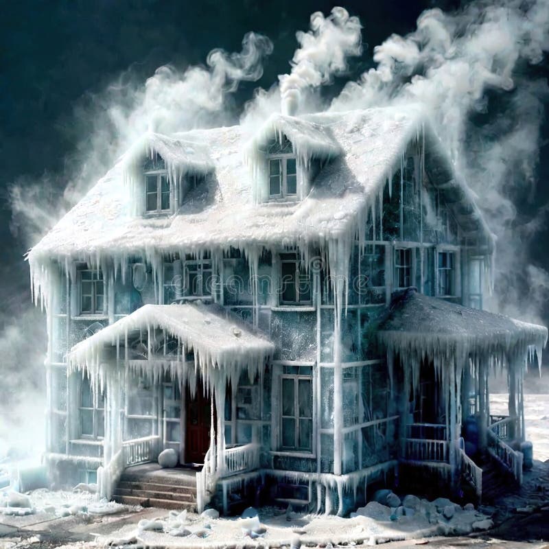 Freezing House, Home Building, Cold Frozen and Covered with Ice Stock ...