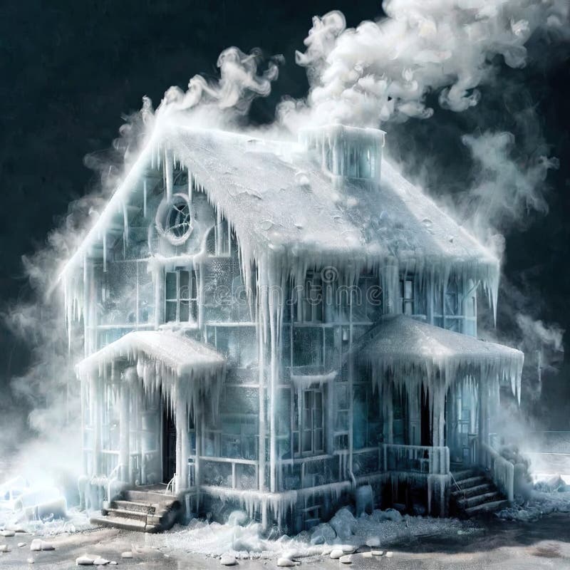 Freezing House, Home Building, Cold Frozen and Covered with Ice Stock ...