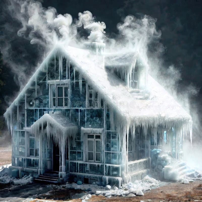 Freezing House, Home Building, Cold Frozen and Covered with Ice Stock ...