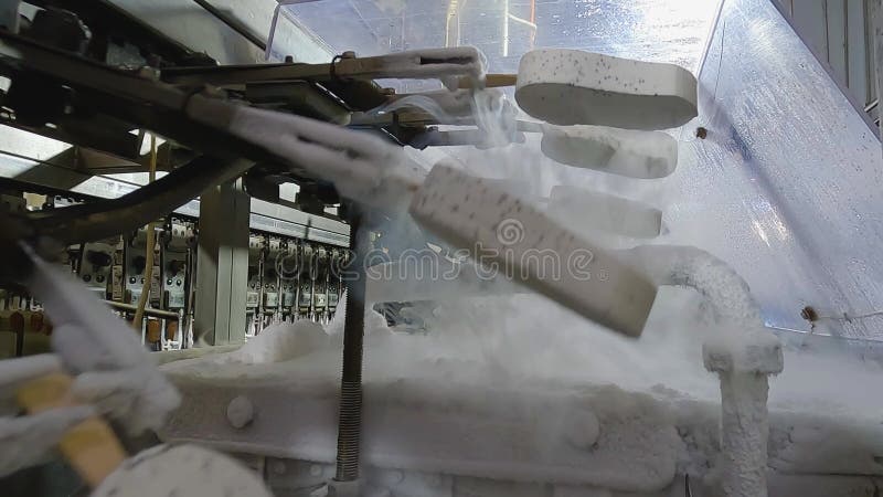 Freezing Ice Cream on the Conveyor. Ice Cream Production Process Stock ...