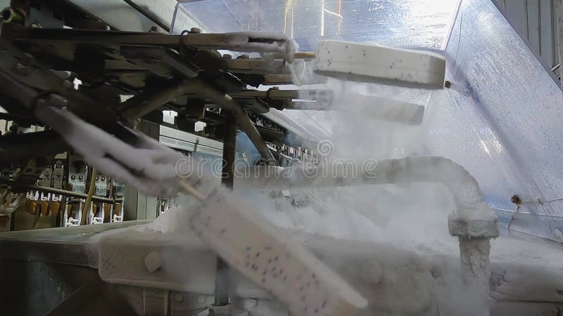 Freezing Ice Cream on the Conveyor. Ice Cream Production Process Stock ...