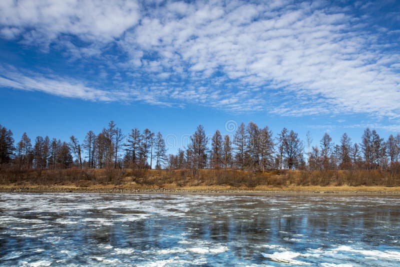 Freezing Ice on the River Taiga Tundra Stock Photo - Image of scenery ...
