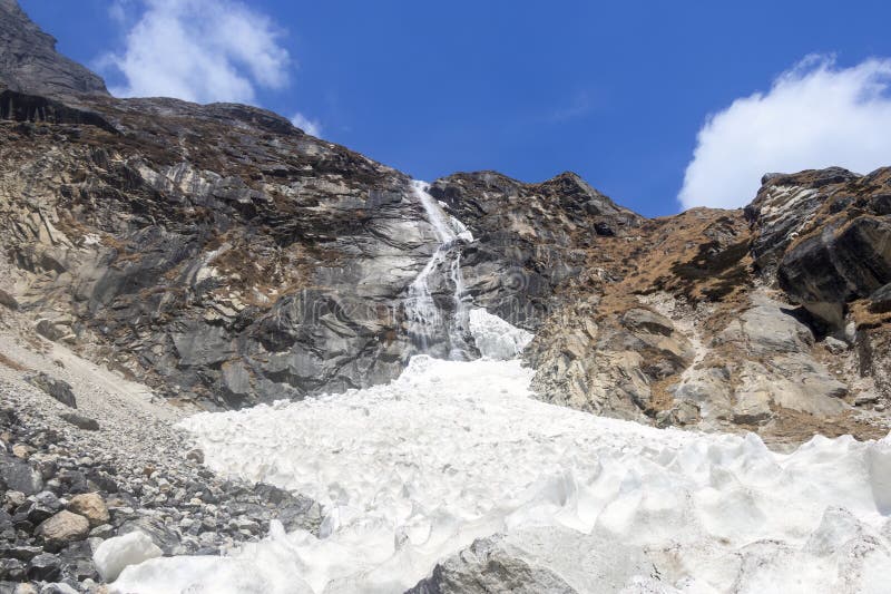 Freezing Waterfall in the Kanchenjunga Trek Stock Photo - Image of ...