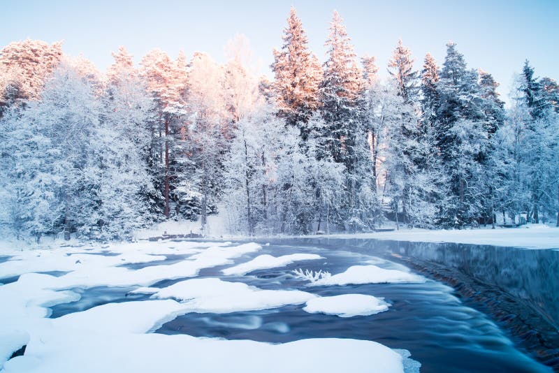 Freezing Rapid stock image. Image of sunset, cold, winter - 78508557