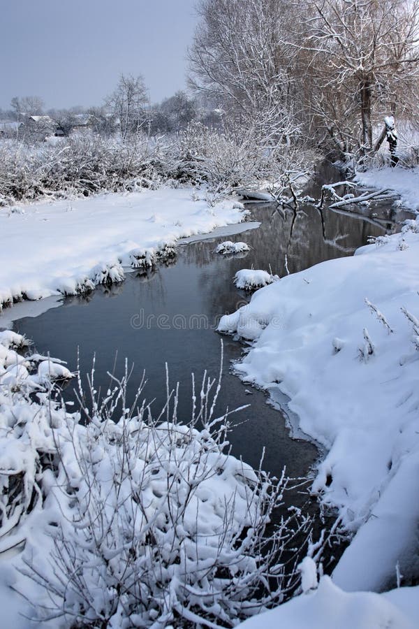 Freezing River with Snow Cover Stock Photo - Image of natural, blue ...