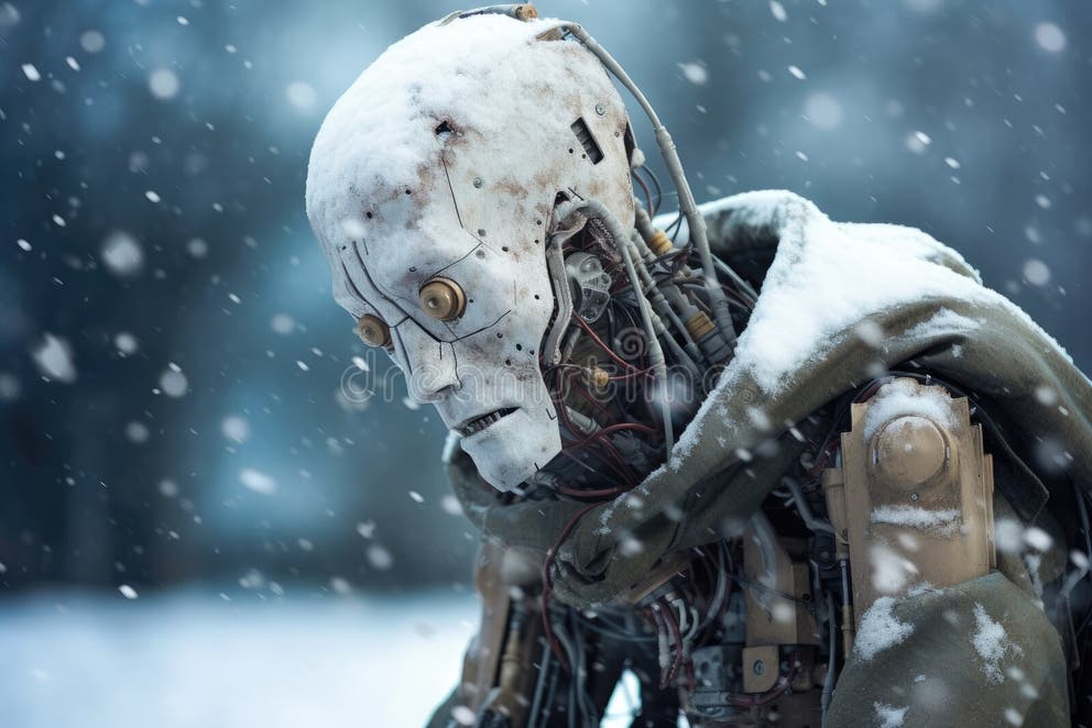 Freezing Robot with a Cold AI Generated Stock Image - Image of outdoor ...