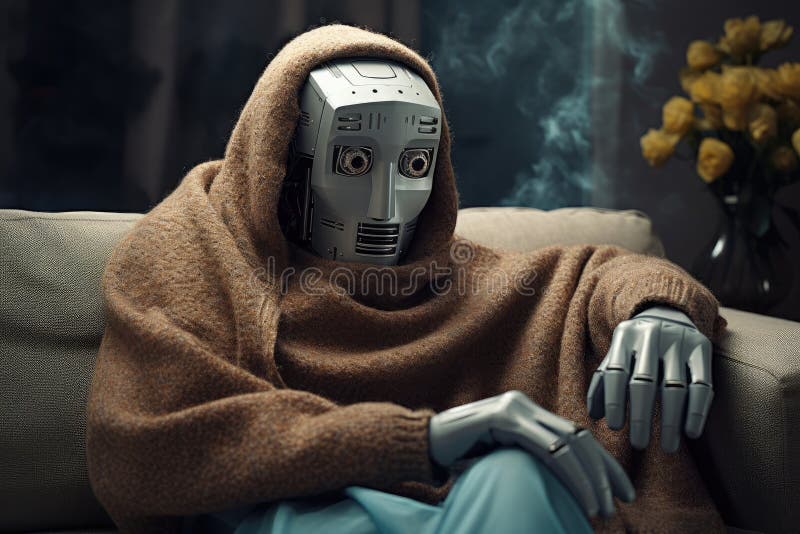 Freezing Robot with a Cold Sit on a Couch AI Generated Stock ...