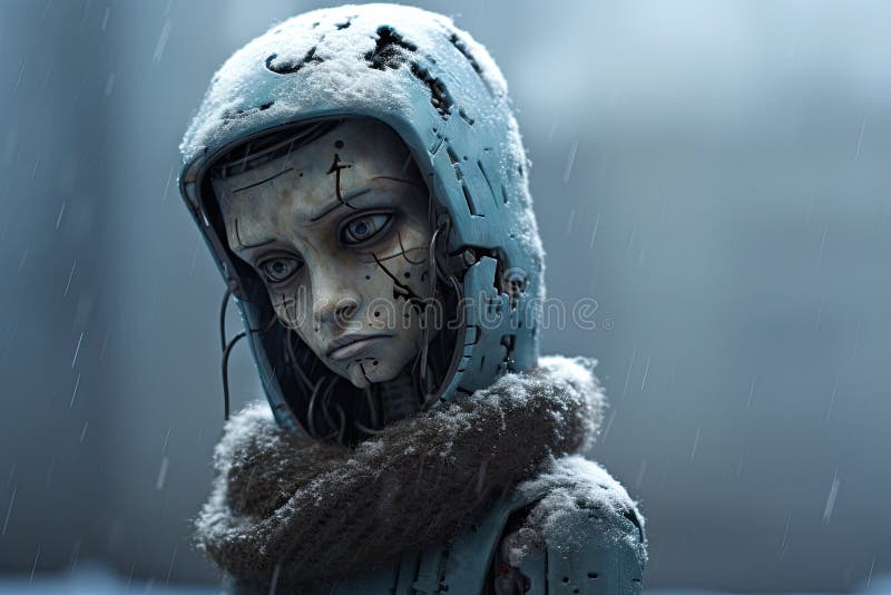 Freezing Sad Robot Stand in Rain AI Generated Stock Illustration ...