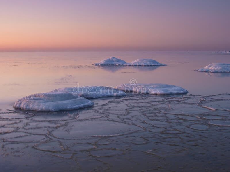 Freezing Sea Shore in the Romantic Evening Light Stock Image - Image of ...