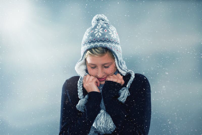 Freezing in snowstorm stock photo. Image of hood, lovely - 34984744