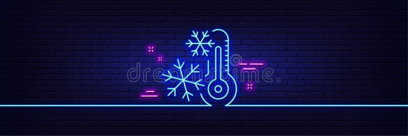 Freezing Thermometer Line Icon. AC Cold Temperature Sign. Neon Light ...