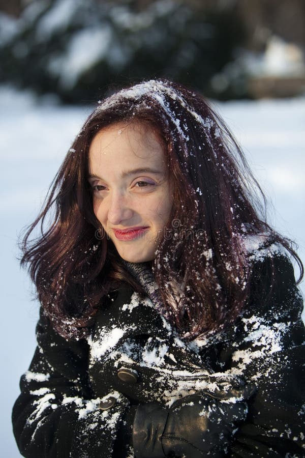Freezing Woman Covered in Snow Stock Photo - Image of beauty, emotion ...