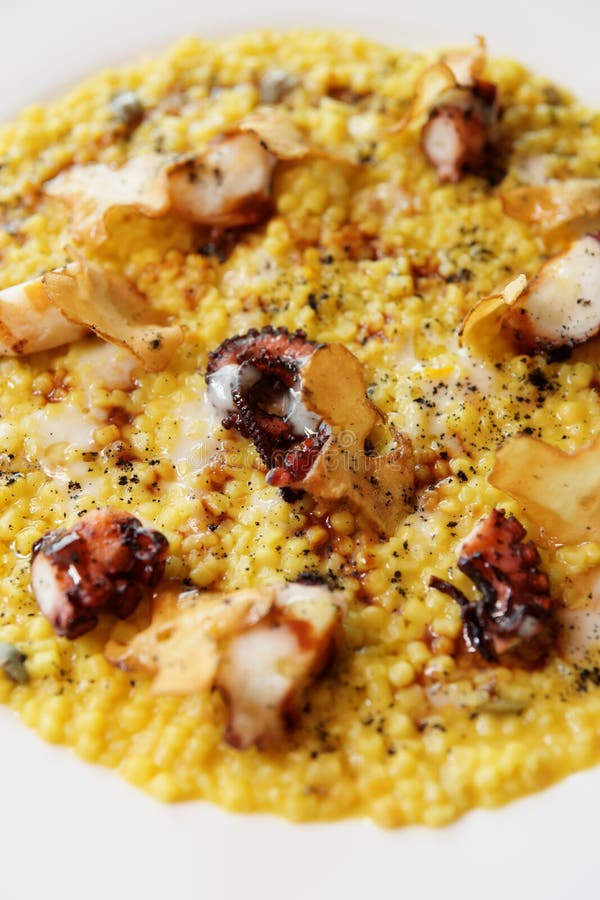 Fregola Pasta with Grilled Octopus Stock Image - Image of sardinian ...