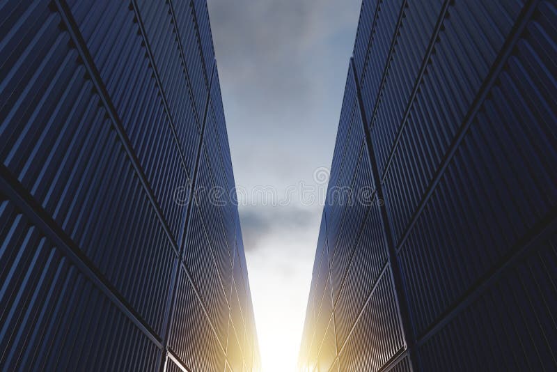 Freight Blue Containers in a Harbor Stock Illustration - Illustration ...