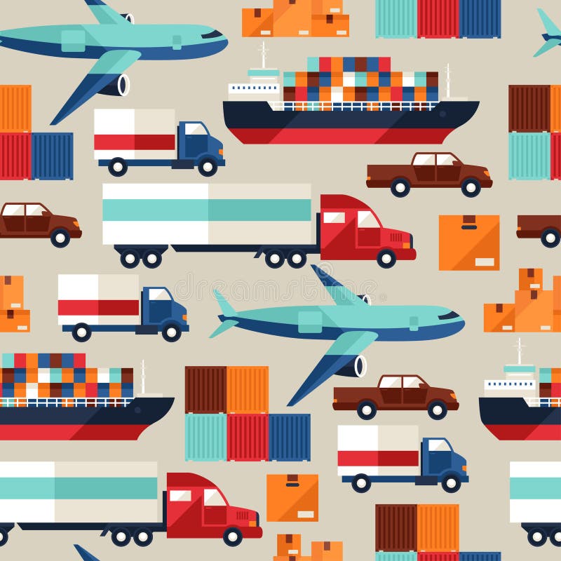 Freight Cargo Transport Seamless Pattern in Flat Stock Vector ...