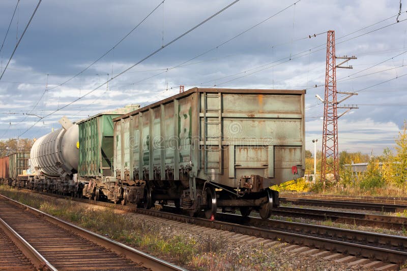 Freight Cars are on the Railway Tracks Stock Photo - Image of road ...