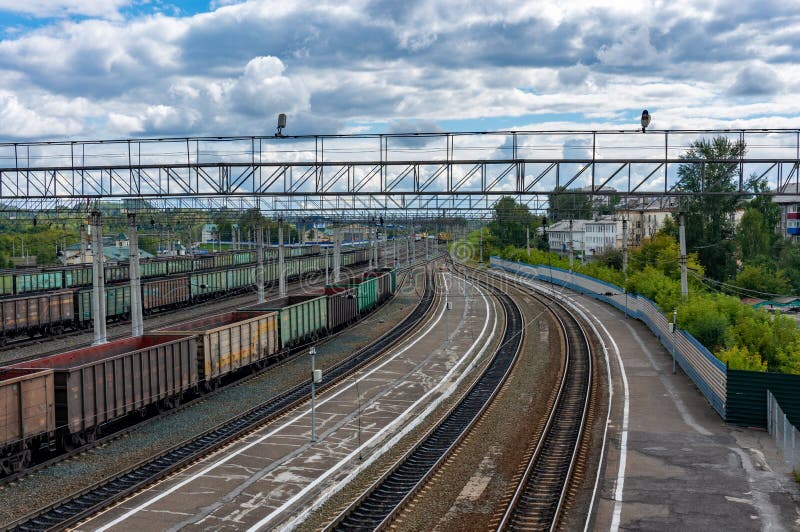 Freight Cars on the Tracks of the Railway Station Stock Image - Image ...