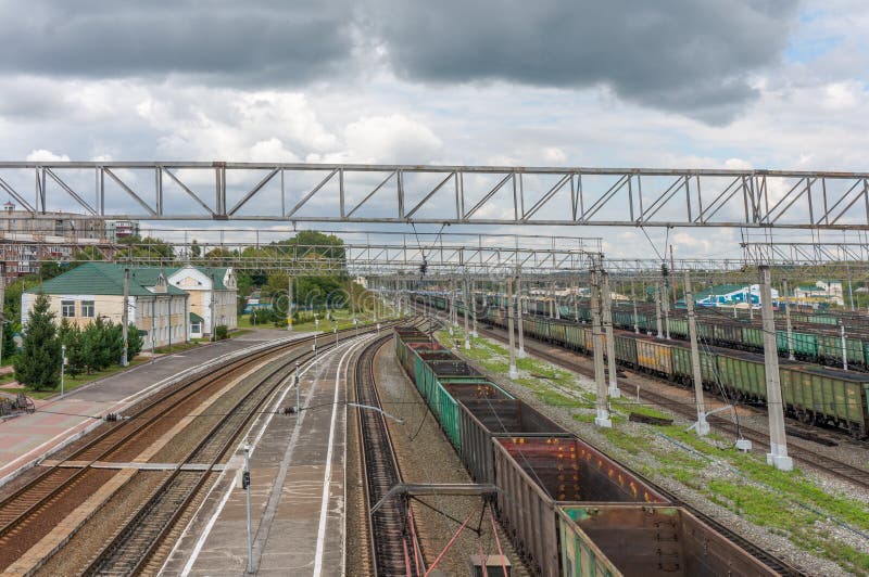 Freight Cars on the Tracks of the Railway Station Stock Photo - Image ...