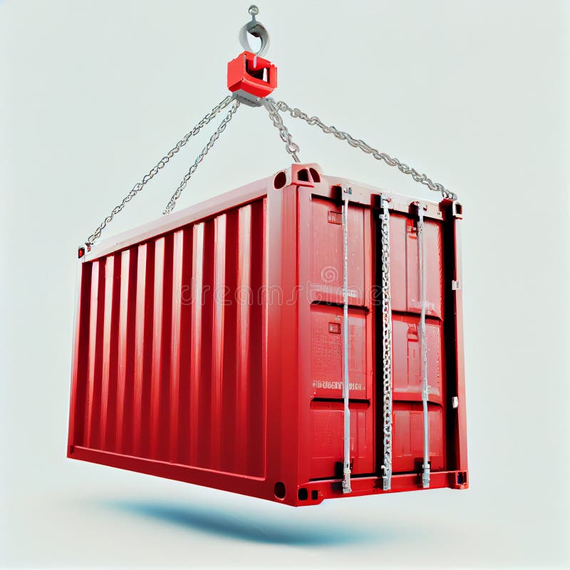 Freight Container in Air. Large Container on Chain Loading Stock ...