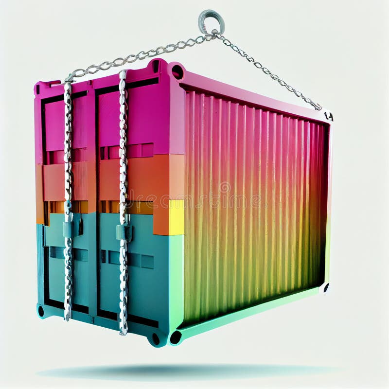 Freight Container in Air. Large Container on Chain Loading Stock ...