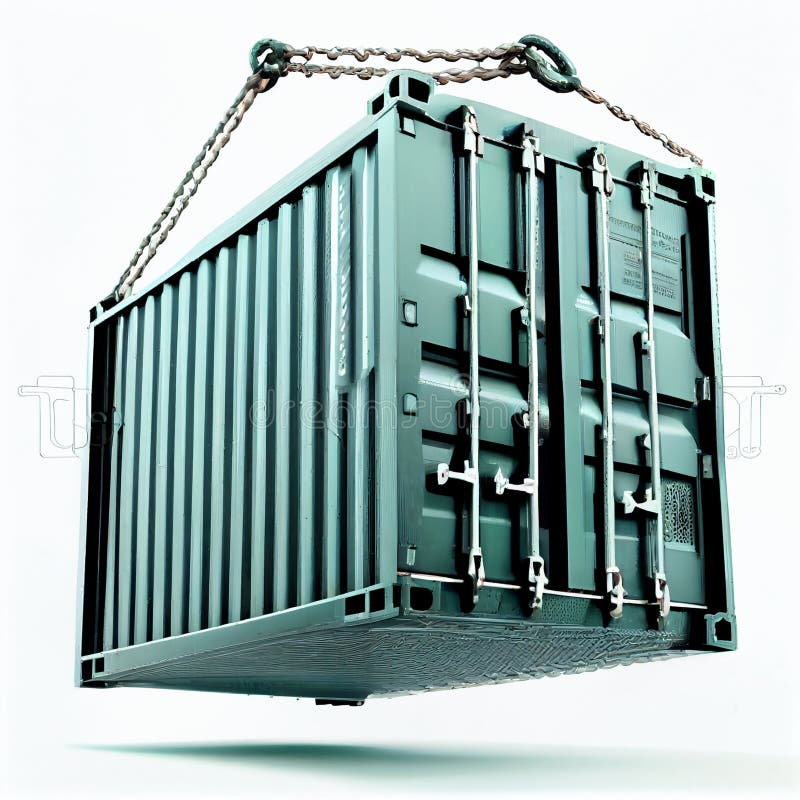 Freight Container in Air. Large Container on Chain Loading Stock ...