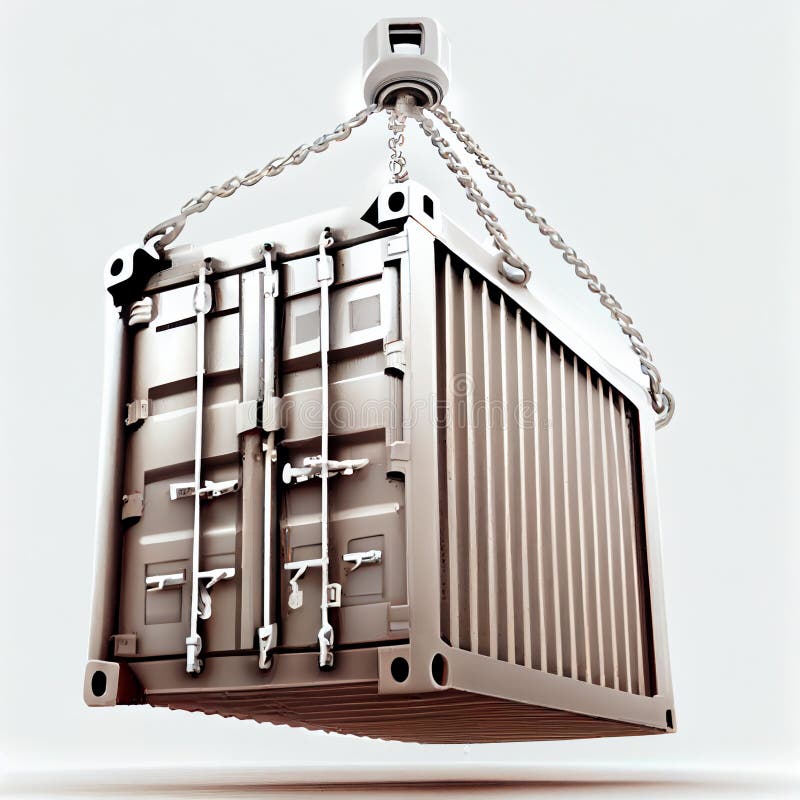Freight Container in Air. Large Container on Chain Loading Stock ...