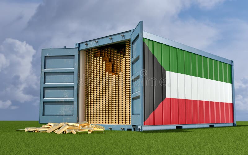 Freight Container with Kuwait Flag Filled with Gold Bars. Some Gold ...