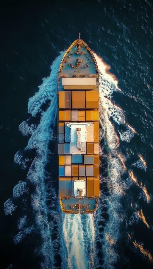 Freight. Container Ship Shipping from Above, Import, Export on Blue Sea ...