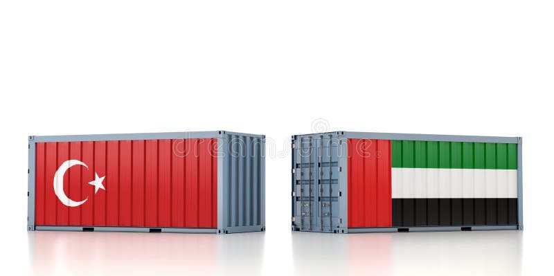 Freight Container with Turkey and United Arab Emirates Flag. Stock ...