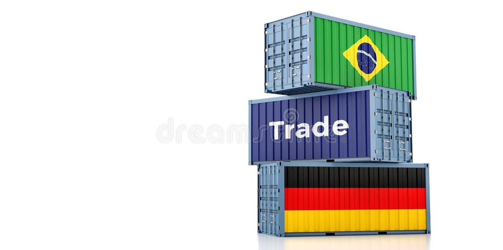 Freight Containers with Brazil and German National Flags. Stock ...