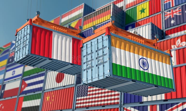 Freight Containers with Peru and India Flag. Stock Illustration ...