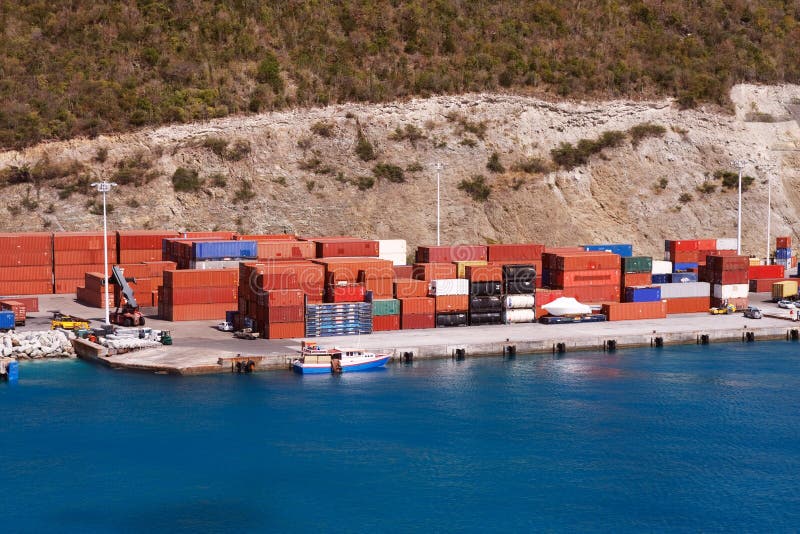 Freight Containers on a Seaside Dock Stock Photo - Image of water ...