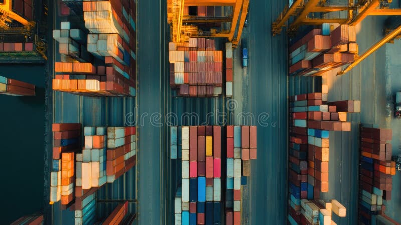 Freight Containers Stacked in Seaport Warehouse. Stock Illustration ...
