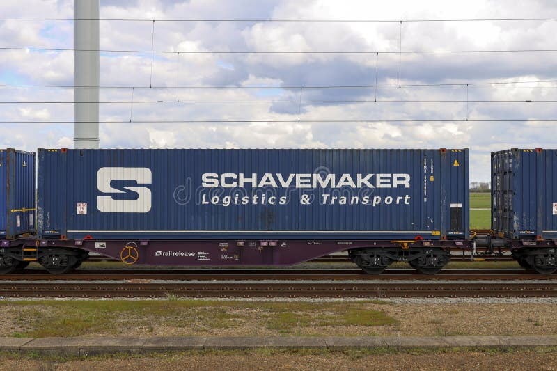 Freight Containers on Train Wagons at the Railway Station of Lage ...