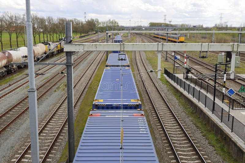 Freight Containers on Train Wagons at the Railway Station of Lage ...