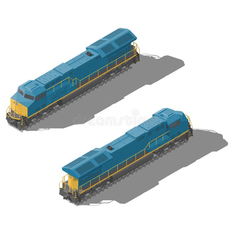 Freight Diesel Locomotive Isometric Low Poly Icon Set Stock Vector ...