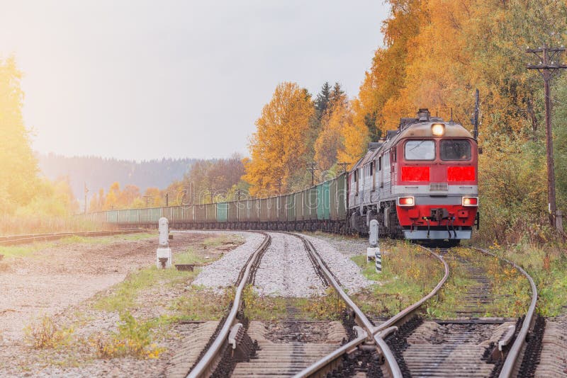 Freight Diesel Train Arrives To the Station. Stock Photo - Image of ...