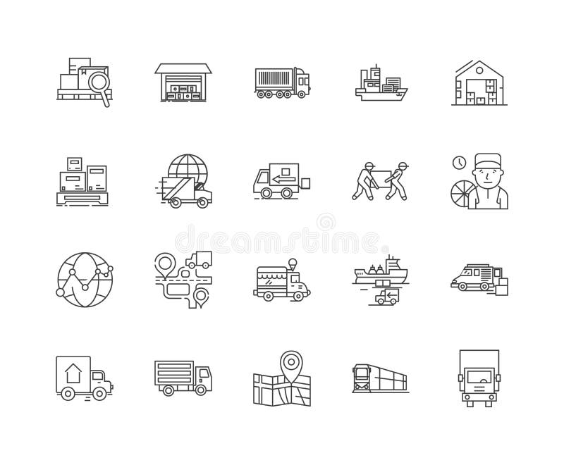 Logistic Line Icons. Outline Cargo Shipping Loading Transportation and ...