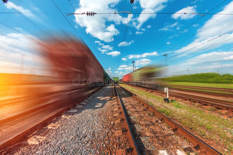 Freight Train Moves with Speed by Rail Stock Photo - Image of travel ...