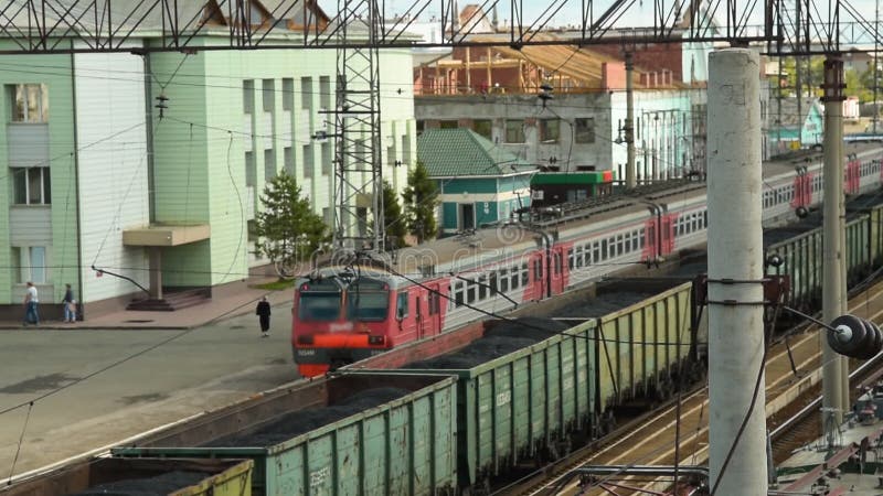 Freight and Passenger Trains at the Station Stock Video - Video of ...