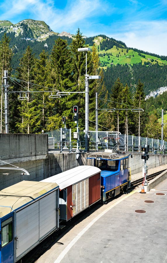 Freight Train at Wengen Railway Station in Switzerland Stock Photo ...